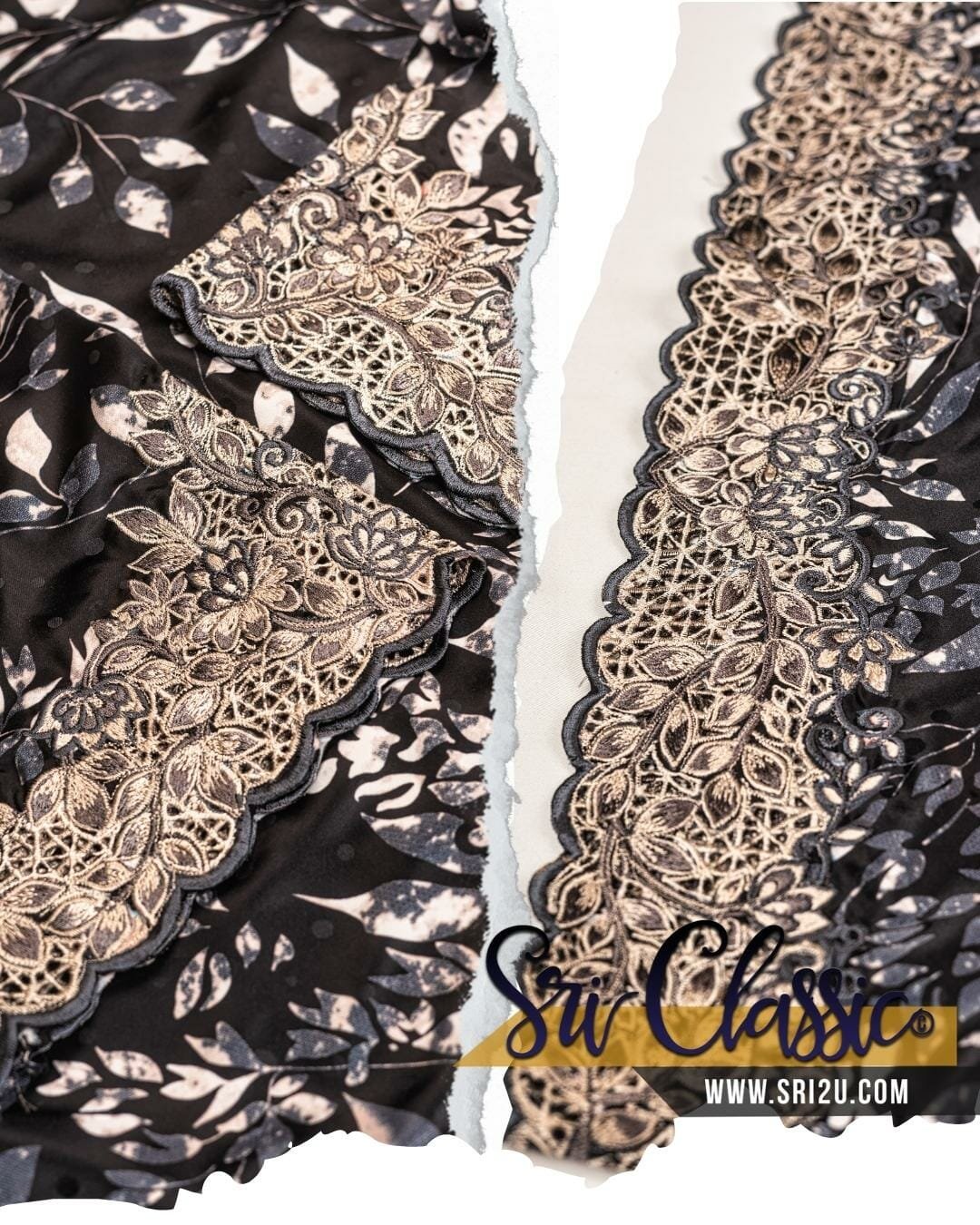 Baju Kurung Tradisi Bersulam Kerawang Motif Bunga Asam Batu