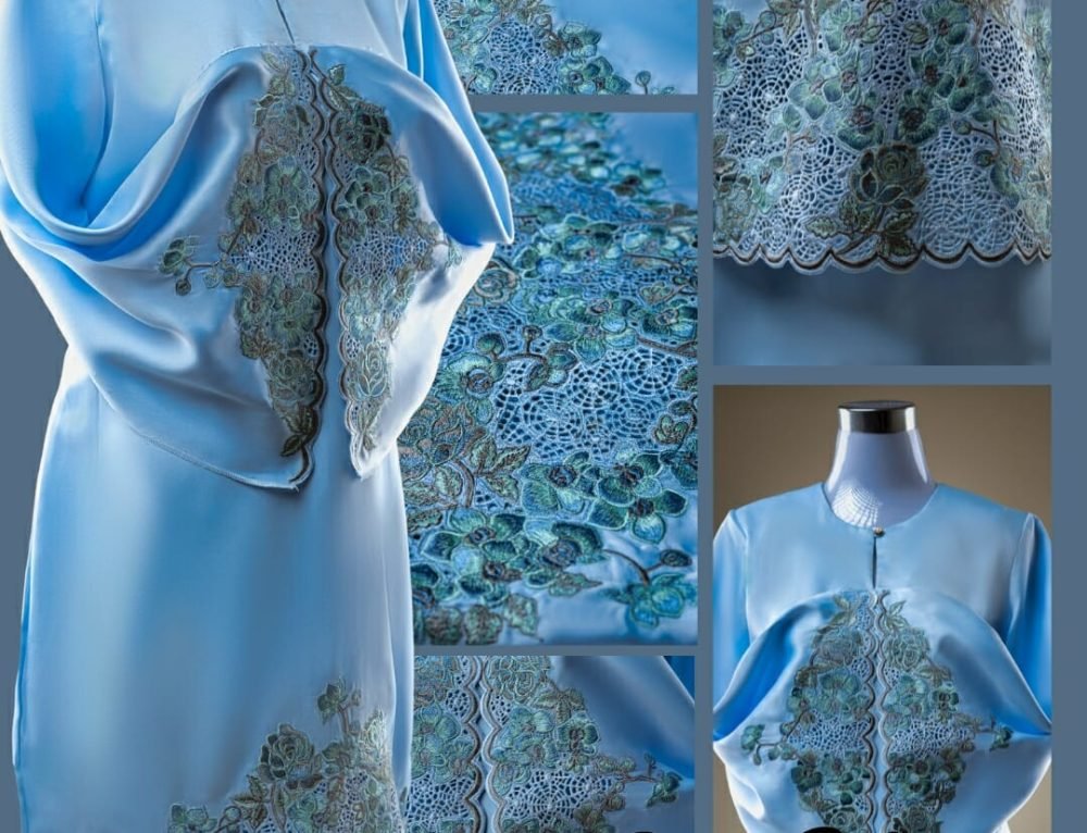 Baju Kurung Tradisi Bersulam Kerawang Motif Bunga Asam Batu