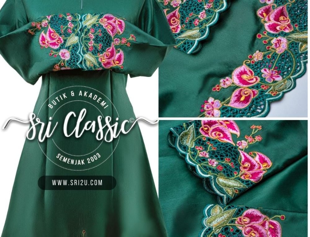 Baju Kurung Tradisi Bersulam Kerawang Motif Bunga Asam Batu